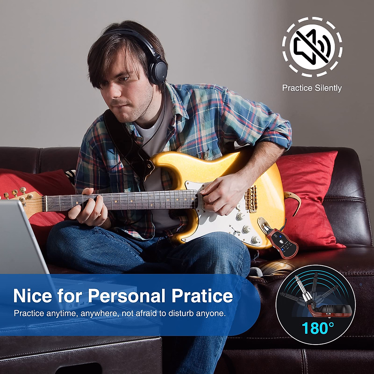 CAMOLA Guitar Headphone Amp Portable Mini Plug Guitar Headphone Amplifier Rechargeable Travel Pocket Electric Guitar Bass Amp with Bluetooth Receiver Clean Chorus Flanger Metal and Wah 5 Effects