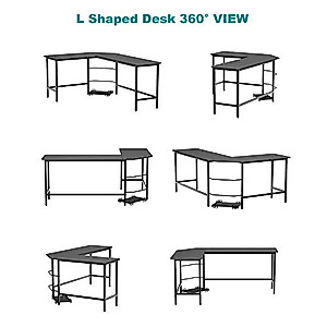 Modern Computer Desk Gaming Desk PC Office L Shaped Desk with Free CPU Stand, Best Wood Steel Home Large Work Space Corner Study Desk Workstation, Space-Saving, Easy to Assemble, Super Durable - Black