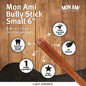 Mon Ami Small Bully Sticks for Large and Small Dogs (5-6 inches, Pack of 24) - Grass Fed Dog Treats - Bully Sticks Natural Dog Treat