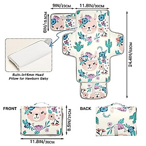 Bulletgxll Llama Cactus Portable Diaper Changing Pad Waterproof Changing Pad with Baby Tissue Pocket and Magic Stick for Newborn Baby.