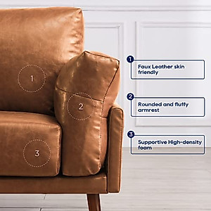 Vonanda Mid Century Modern Sofa Couch, Faux Leather Couch, 3 Seat Couch Soft, 72'' Small Couch for Small Spaces, Sofa for Living room, Compact Apartment, House,Condo, Loft, Bungalow,Brown Sofa,Caramel