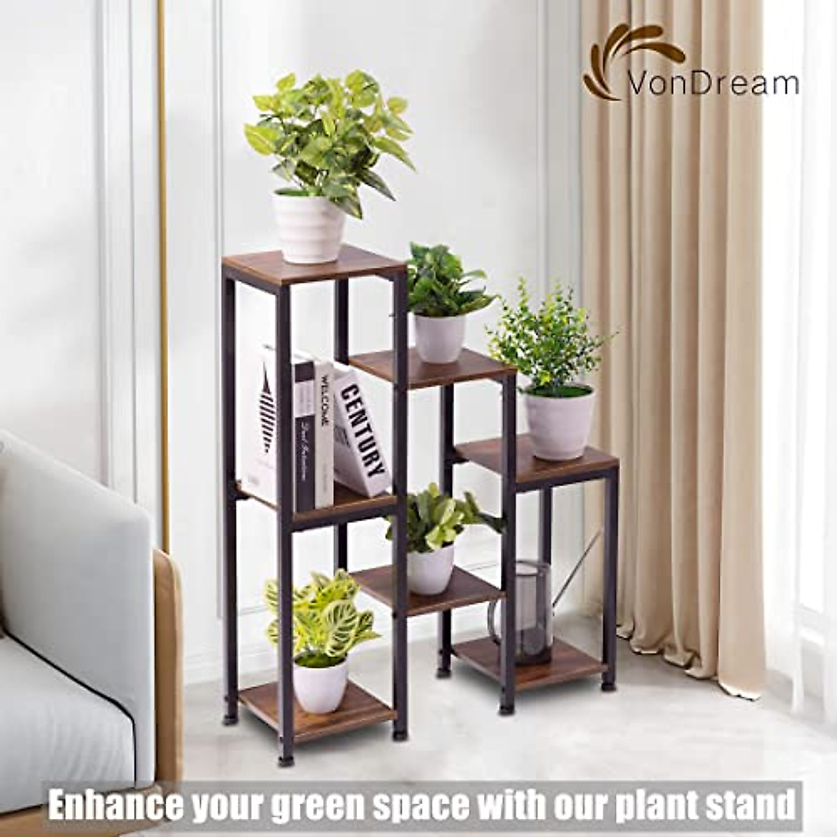 VonDream 3 Tier 7 Potted Plant Stand Indoor, Plant Stands for Indoor Plants Multiple, Corner Plant Shelf for Living Room, Tiered Plant Holder, Metal Plant Table