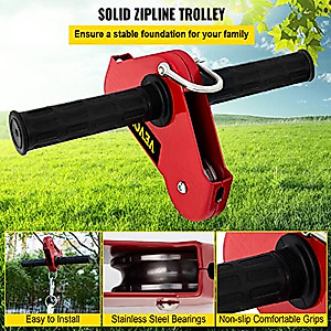 VEVOR Zip line Kits for Backyard 110FT, Zip Lines for Kid and Adult, Included Swing Seat, Zip Lines Brake, and Steel Trolley, Outdoor Playground Equipment Red