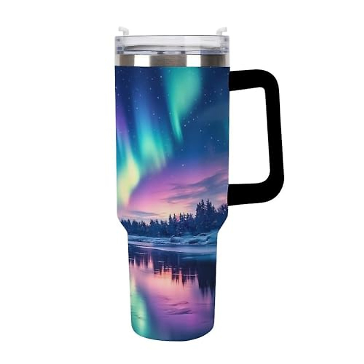 Northern Lights Tumbler with Handle Travel Mug Water Bottle Tea Coffee Cup Black-style