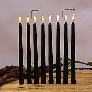 Datomarry Pack of 12 Black Body Flickering Flameless Taper Candles,11 inch Warm White Glow Plastic Battery Powered Realistic Christmas Candles Lights