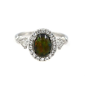 Gemstone 925 Solid Silver 9X7 MM Natural Black Opal Oval October Birthstone Solitaire Unisex Ring For Wedding Gift (Rhodium Plated Silver, 6)