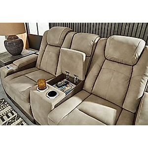 Signature Design by Ashley Next-Gen DuraPella Power Reclining Sofa with Adjustable Headrest, Sand & Next-Gen DuraPella Power Reclining Loveseat with Console & Adjustable Headrest, Sand