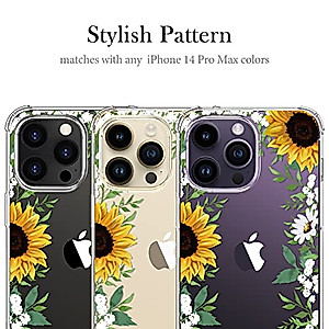 ZADORN Compatible with iPhone 14 Pro Max Case with Screen Protector and Camera Cover,Fashion Designs for Women Girls,Soft TPU Bumper Protective Trendy Phone Case for 6.7",White Floral Sunflowers