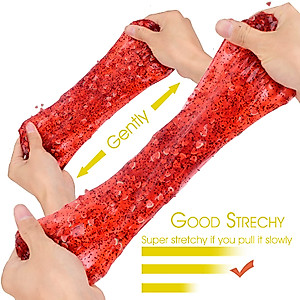 Tonlead Watermelon Crystal Clear Slime with Glitters, 7oz Soft Jelly Slime Non Sticky Premade Clear Crystal Slime for Girls Boys, DIY Cotton Mud Bubble Slime Stretchy Putty Kids Birthday (Red)