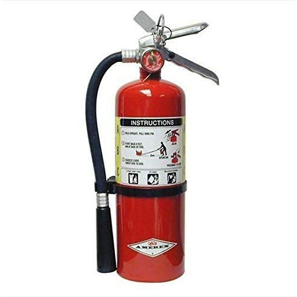 Amerex 5 Pound Stored Pressure ABC Dry Chemical 2A:10B:C Multi-Purpose Fire Extinguisher For Class A, B And C Fires With Anodized Aluminum Valve, Wall Bracket, Hose And Nozzle