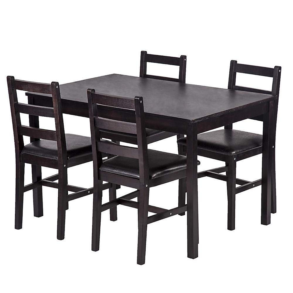 FDW 5PCS Dining Table Set Pine Wood Kitchen Dinette Table with 4 Chairs