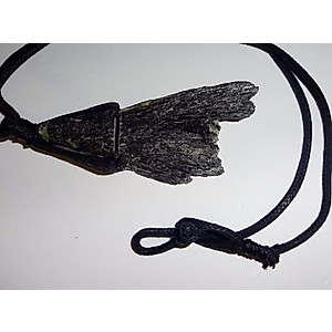 ( Sublime Gifts ) Raw Black Kyanite fan blade Rough Natural Crystal Healing Gemstone Wrapped Pendant with Soft Cord 22" Necklace