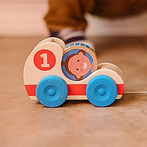 Melissa & Doug GO Tots Wooden Race Cars (2 Cars, 2 Disks) - Stacking Toys For Infants, Hand Push Vehicles, Wooden Car Toys For Toddlers Ages 1+ - FSC-Certified Materials