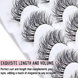 KSYOO Natural Lashes with Glue Set, Clear Band 3D False Eyelashes Multi-pack (A8 Black Glue Kit)