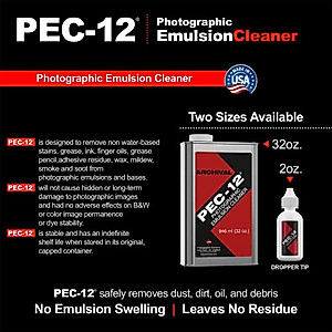 PEC-12 Photographic Emulsion Cleaner - Non-Water Based Stain, Grease, and Ink Remover from Emulsions and Bases for Cleaning Film, Photo Negatives, B&W Slide - with Dropper Tip (2oz)