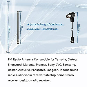 Superbat Telescopic FM Antenna for Stereo Receiver Indoor, FM Radio Antenna 75 Ohm UNBAL for Yamaha Onkyo Denon Table Top Home Theater Receiver Radio Receiver Antenna Tuner