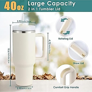 Nuvora H2.0 Tumbler with Handle and Straw 40 oz | Flowstate 3-Position Lid | Cup Holder Compatible for Travel | Insulated Stainless Steel Cup Cream