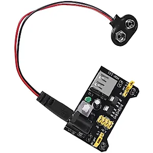 ALAMSCN 3.3V 5V MB102 Solderless Breadboard Power Supply Module with 9V Battery Clip Power Cable 2.1x 5.5mm Male DC Jack Plug for Arduino (Pack of 8)