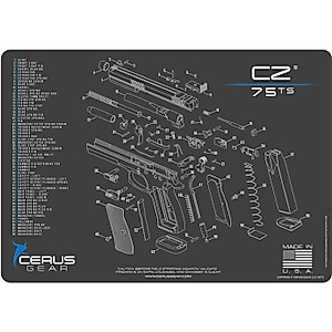 CZ 75 5 PC EDOG Cerus Gear Schematic (Exploded View) Heavy Duty Pistol Cleaning 12x17 Padded Gun-Work Surface Protector Mat Solvent & Oil Resistant & 3 PC Cleaning Essentials & Clenzoil