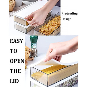 qiuqiu Set of 3 Durable Airtight Pasta Storage Box Spaghetti Jar with Lids Rectangular Stackable Pasta Containers for Pantry Fridge Kitchen Cupboards