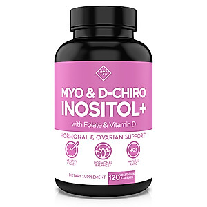 Premium Inositol Supplement - Myo-Inositol and D-Chiro Inositol Plus Folate and Vitamin D - Ideal 40:1 Ratio - Hormone Balance & Healthy Ovarian Support for Women - Vitamin B8 - 30 Day Supply