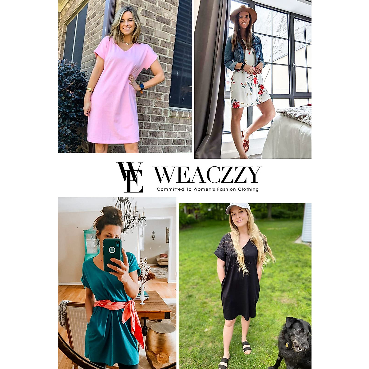 WEACZZY Women's Summer Short Sleeve Casual Dresses Swing Cover Up Loose Sundress with Pockets (Floral Mix Blue,Medium)