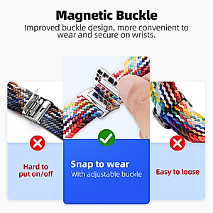BlackPro 20mm Watch Band for Women and Men, Adjustable Braided Sport Loop with New Upgraded Magnetic Buckle, 20mm Quick Release Watch Band Stretchy Nylon Solo Loop Breathable Replacement Straps