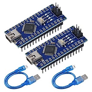 2 Pcs Mini Nano V3.0 ATmega328P Microcontroller Board w/USB Cable for Arduino