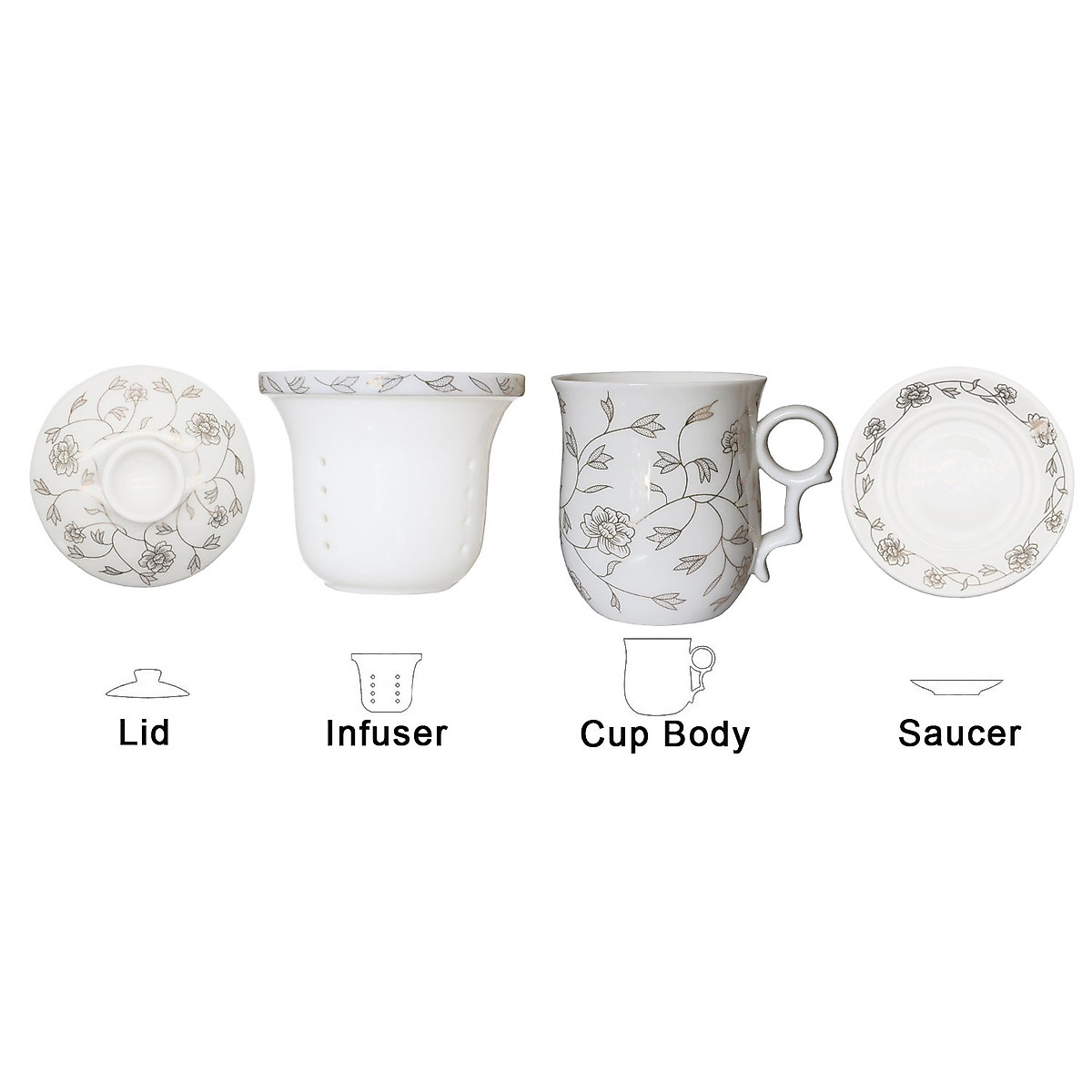 Ameolela Porcelain Tea Cup with Infuser Lid and Saucer Sets - Chinese Jingdezhen Ceramics Coffee Mug Teacup Loose Leaf Tea Brewing System for Home Office