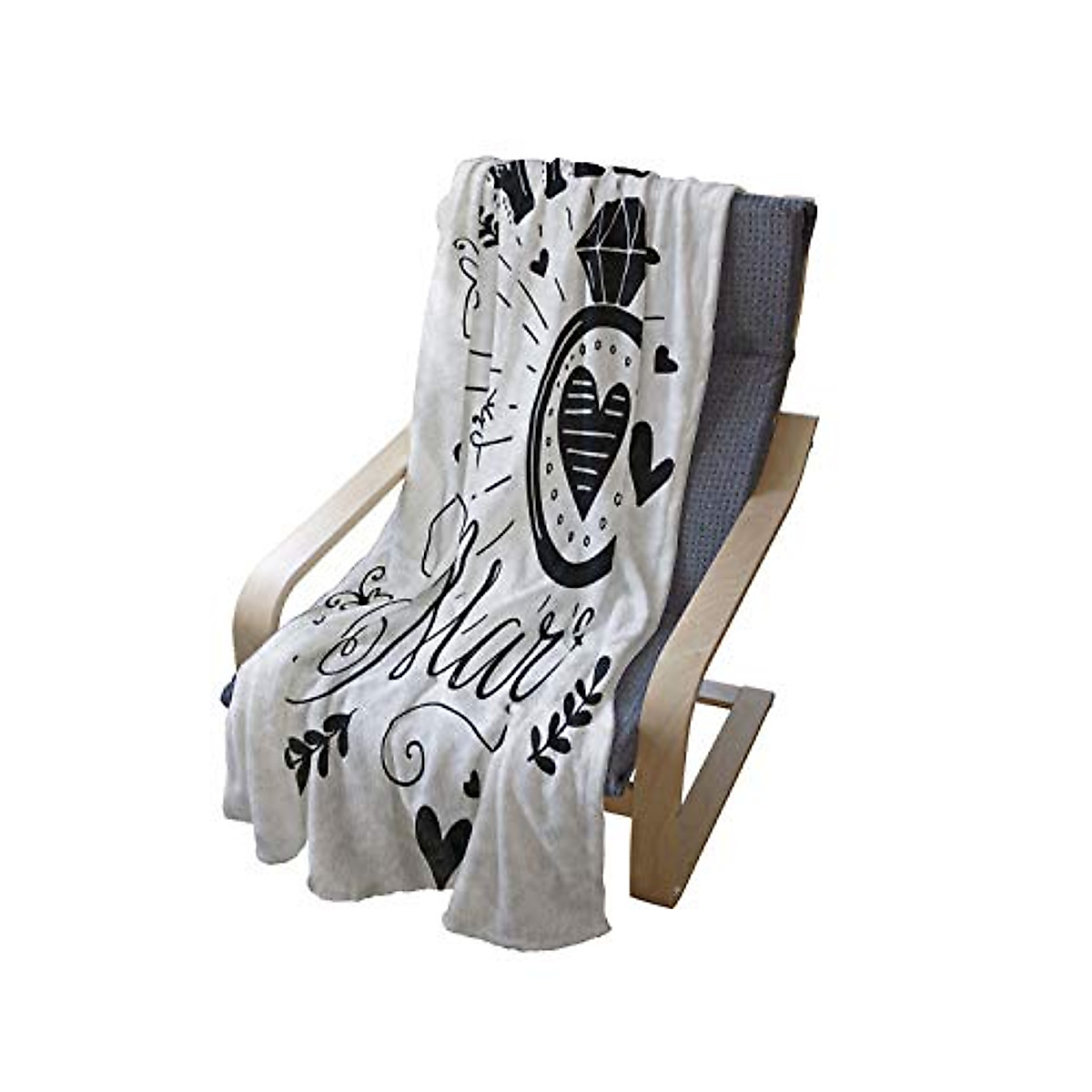 Ambesonne Engagement Party Throw Blanket, Western Themed Will You Marry Me Words with Hearts Celebration Image, Flannel Fleece Accent Piece Soft Couch Cover for Adults, 50" x 70", Black and White