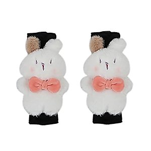 seemehappy Fuzzy Naughty Bunny Car Pillow Headrest Pillow, Fluffy Bunny Seat Belt Should Pad Cover, Cute Auto Accessories for Girls