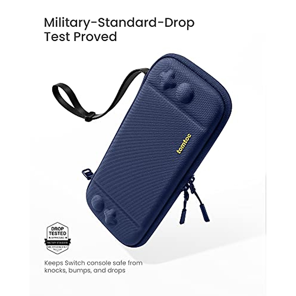 tomtoc Slim Carrying Case for Nintendo Switch / OLED Model, Protective Switch Sleeve with 10 Game Cartridges, Hard Portable Travel Case, with Original Patent and Military Grade Protection, Ink Blue