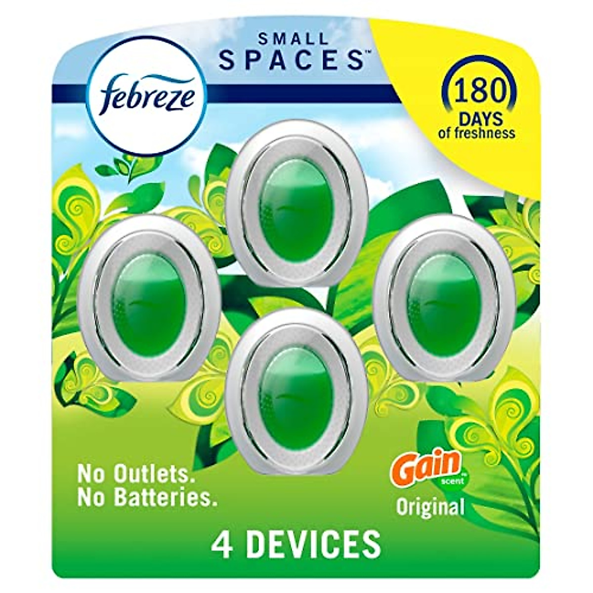 Febreze Small Spaces Air Freshener, Plug in Alternative Air Freshener for Home Long Lasting, Gain Original Scent, Bathroom Air Freshener, Closet Air Fresheners, Odor Fighter for Strong Odor (4 Count)