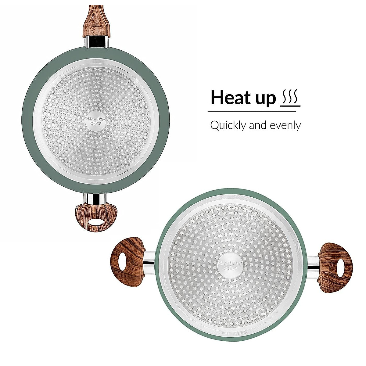 Phantom Chef Bundle: 11" Deep Frypan & 4.4 QT Casserole Stockpot | Aluminum Body Non-Stick Ceramic Coating | With Soft Touch Stay Cool Handle | Dishwasher Safe | Non-Toxic PFOA & PTFE Free Pan | Green