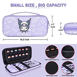 DLseego Little Evil Rabbit Switch Case Set Purple Carrying Case with 12 Slots Cute Silicone Protective Case Soft Cover with 4PCS Lovely Thumb Grips Caps and 1PCS Kawaii Sticker