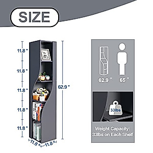 5-Tier Corner Bookcase Bookshelf Open Bookcase and Bookshelf Freestanding Display Storage Shelves Tall Bookcase for Bedroom, Living Room and Office, Dark Gray Multiple Use Option, Modern Design