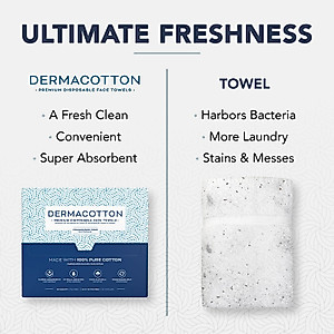 Dermacotton [100 X-Large Towels] 100% Biodegradable Disposable Cotton Face Towels – Super Soft Face Wipes, Hypoallergenic Makeup Remover Wipes, For All Skin Types Incl. Sensitive Skin, Facial Cloths