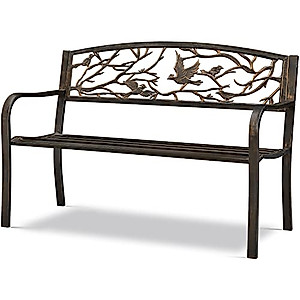 Topeakmart 50in Steel Garden Bench Outdoor Metal Benches, with Backrest and Armrest, Antique Metal Bench Patio Furniture for Yard Porch Path Work Entryway