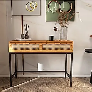 COZAYH Rustic Console Table with 2 Drawers Entryway Hallway Farmhouse Country Style, Cabin-Inspired Natural Finish (Natural Brown)