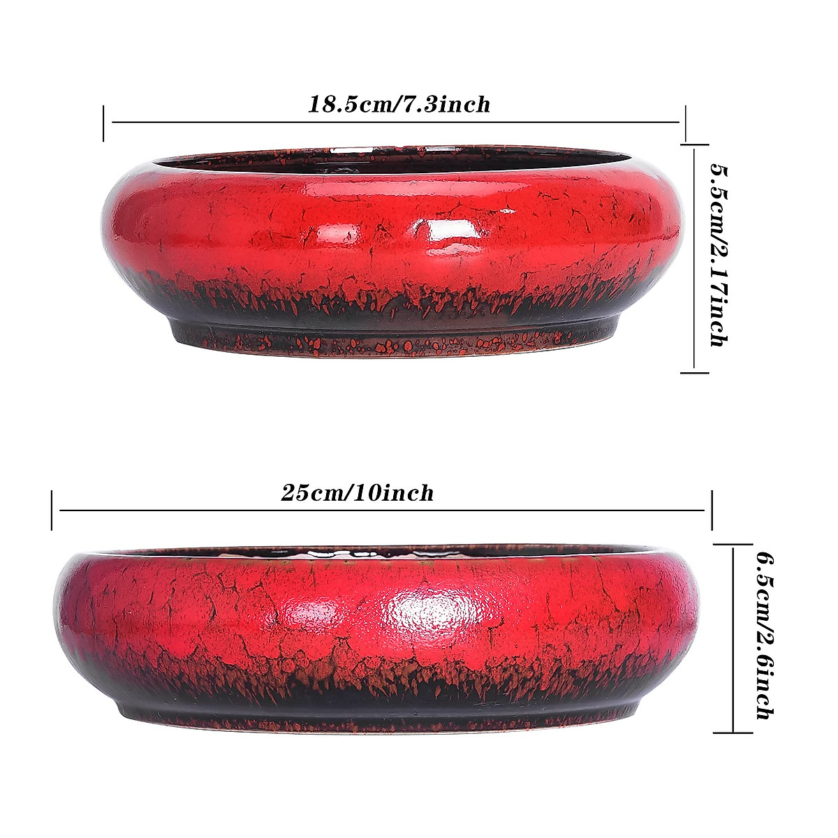 ARTKETTY 7.3/10 Inch Succulent Pots with Drainage Trays Large Succulent Planter with Stand Round Bonsai Pots Ceramic Flower Planter Pot for Indoor Cactus Plants