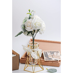 Mellamo Artificial Flowers Fake Ivory Roses 50 PCS w/Stem Fake Rose Flower Heads for Valentine's DayBouquets for Wedding Pink Decorations Centerpieces Arrangements Party Home Garden Decor (Ivory)