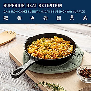 Country Living Pre-Seasoned Cast Iron Skillet, Oven Safe Frying Pans with Silicone Handle Sleeves, Durable Indoor and Outdoor Cookware, Set of Two, 6-Inch and 8-Inch, Black