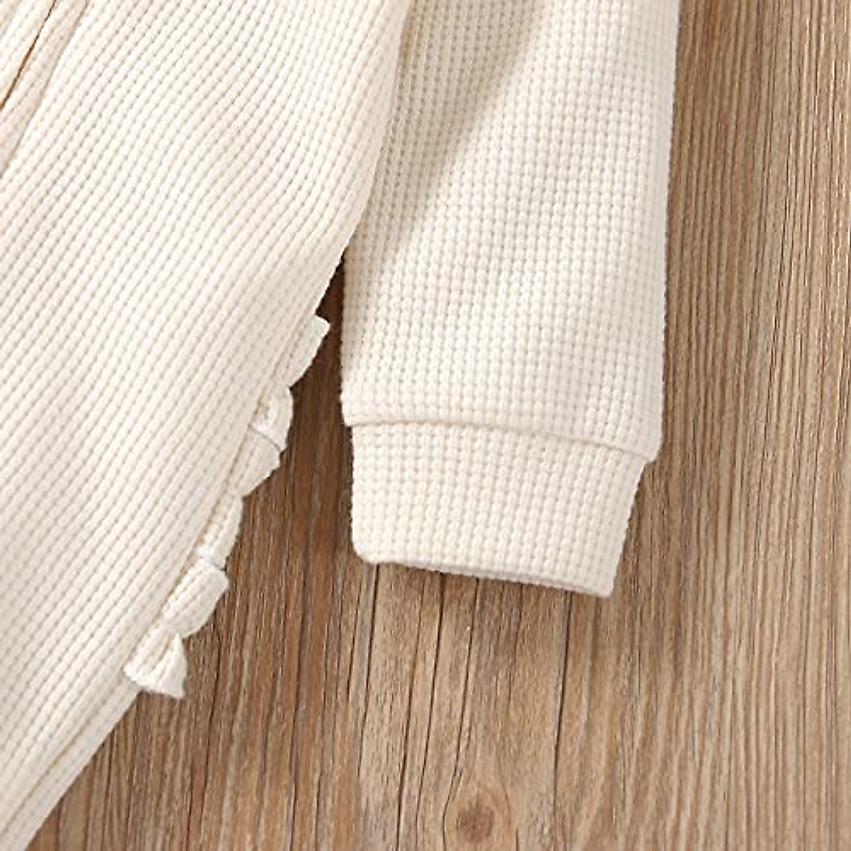 Newborn Baby Girl Ruffle Romper Knit Sweater Onesie Jumpsuit Long Sleeve Zipper Onesie Solid Fall Winter Outfits (A Waffle Knit Apricot,0-3 Months)
