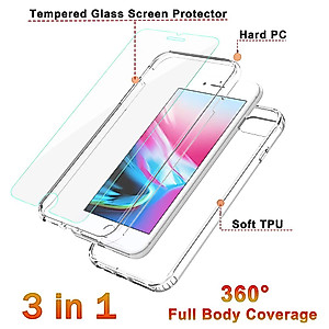 APLO iPhone 8 Plus Case, iPhone 7 Plus/6 Plus Case with Screen Protector, Clear 360 Full Body Coverage Hard PC & Soft Silicone TPU 3in1 [Certified Military Protective] Shockproof Phone Cover, Clear