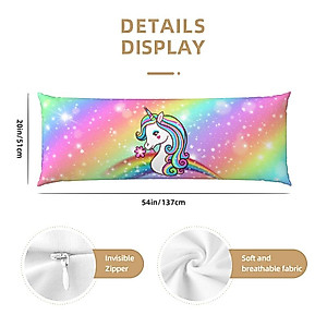 Rainbow Unicorn body pillowcase for Boys Girls Unicorn Cartoon Long Pillow Case Protector with Zipper Decorative Ultra Soft 20"x54"