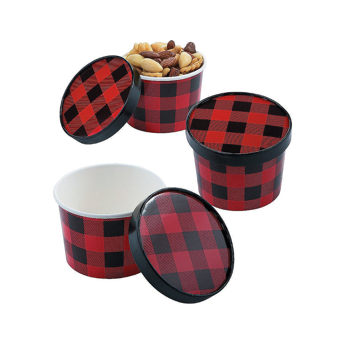Buffalo Plaid Snack Bowls With Lids - 12 Pieces