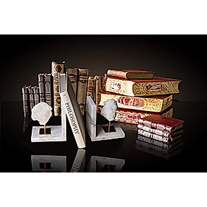 AMOYSTONE Geode Bookends Decorative White Agate Book Ends for Heavy Books Marble Bookends Shelves Decor 1 Pair 5LBS