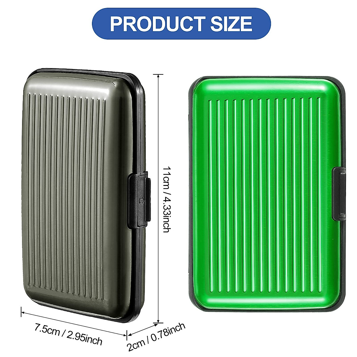 BBTO 2 Pieces Credit Card Holder Slim Mini RFID Blocking Credit Card Protector Aluminum Business Card Case Metal ID Organizer Wallet with 7 Slots for Women Men (Green, Gray)