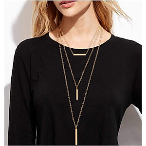 CEALXHENY Layered Chain Necklaces for Women Girls Boho Vertical Bar Pendant Necklace Set Minimalist Y Necklaces for Beach Parties Summer Jewelry Set