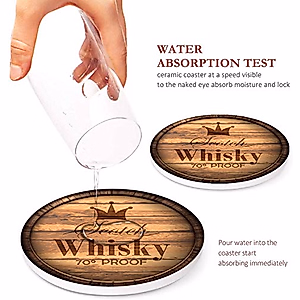 Britimes Set of 6 Coaster for Drinks Absorbent with Cork Base, Metal Holder, Round Wooden Stone Drink Mat for Coffee Wood Table, Gift for Birthday, Farmhouse Housewarming Room Bar Decor Retro 2